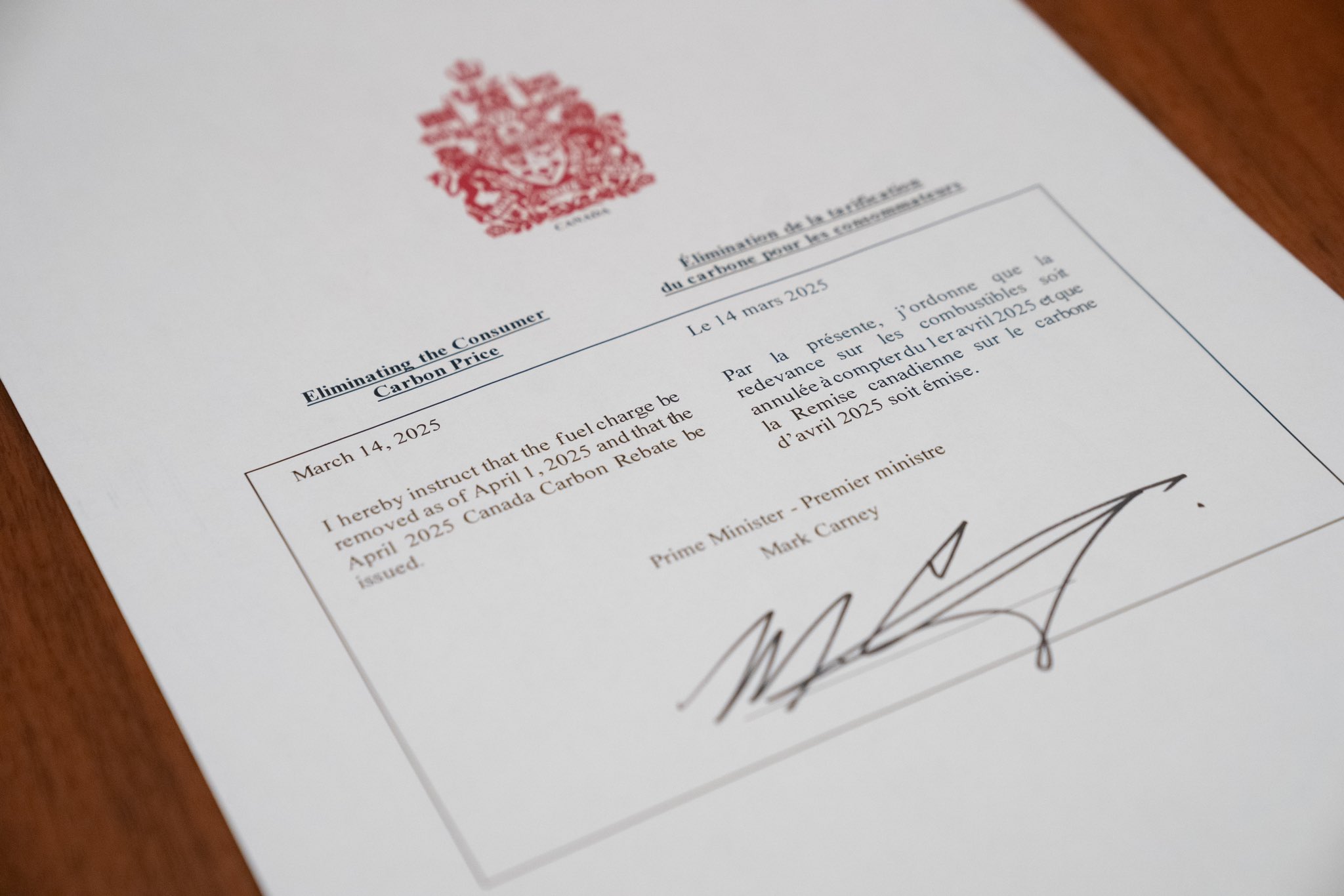 Prime Minister Mark Carney's government terminates consumer carbon price